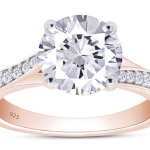 SAVEARTH DIAMONDS 2 Carat Round Cut Lab Created Moissanite Diamond Split Shank Solitaire Engagement Ring In 14K Rose Gold Plated 925 Sterling Silver Jewelry (G-H Color, 2.00 Cttw) Ring Size -6.5