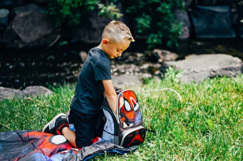 Exxel Marvel Spiderman Superhero Kids Outdoor Youth Sized 2 Piece Camping Set with Matching Sleeping Bag and Carrying Backpack, Multicolor