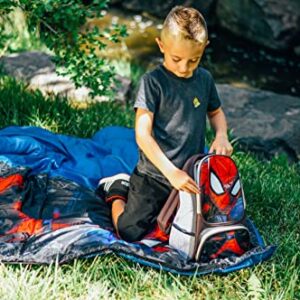 Exxel Marvel Spiderman Superhero Kids Outdoor Youth Sized 2 Piece Camping Set with Matching Sleeping Bag and Carrying Backpack, Multicolor