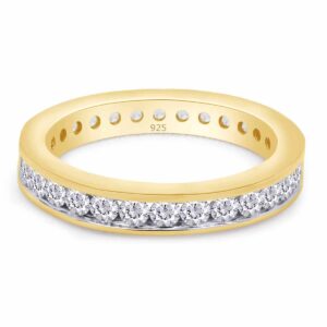 SAVEARTH DIAMONDS 1 Carat Round Cut Lab Created Moissanite Diamond Eternity Stackable Wedding Band Ring In 14K Yellow Gold Plated 925 Sterling Silver Jewelry 1 1/2 Cttw Ring Size -5.5