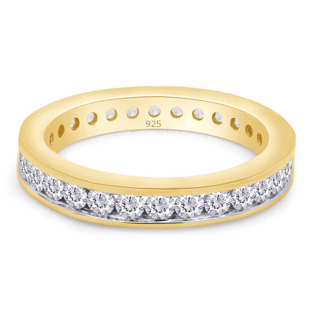 SAVEARTH DIAMONDS 1 Carat Round Cut Lab Created Moissanite Diamond Eternity Stackable Wedding Band Ring In 14K Yellow Gold Plated 925 Sterling Silver Jewelry 1 1/2 Cttw Ring Size -5.5