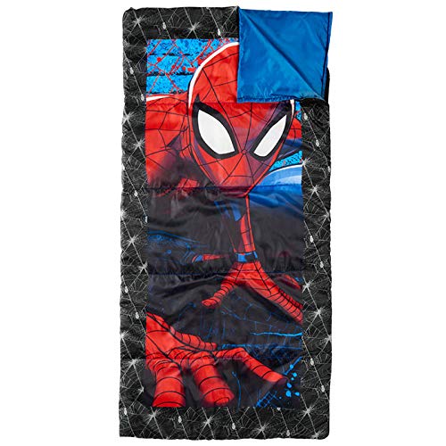 Exxel Marvel Spiderman Superhero Kids Outdoor Youth Sized 2 Piece Camping Set with Matching Sleeping Bag and Carrying Backpack, Multicolor