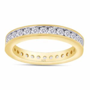 savearth diamonds 1 carat round cut lab created moissanite diamond eternity stackable wedding band ring in 14k yellow gold plated 925 sterling silver jewelry 1 1/2 cttw ring size -5.5