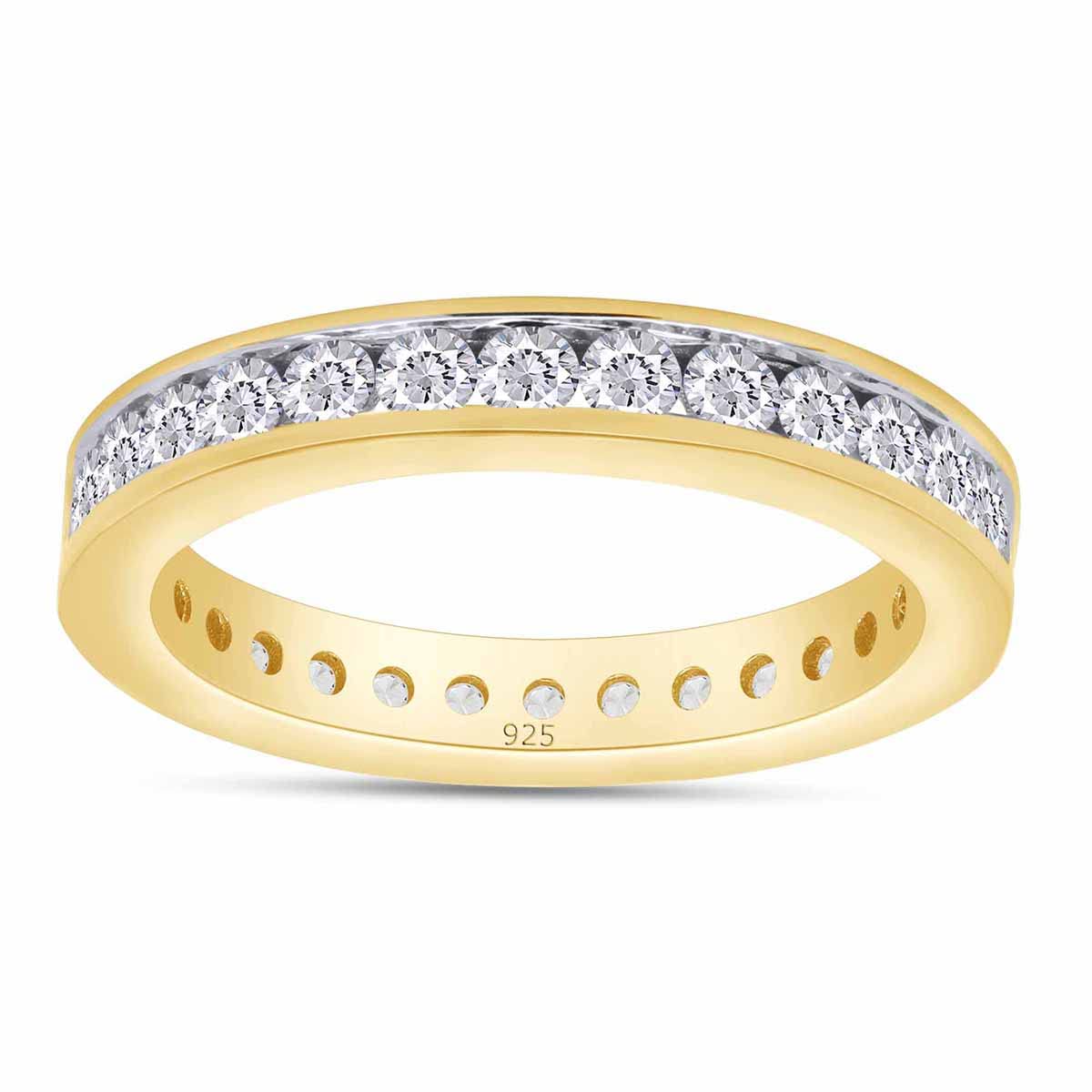 SAVEARTH DIAMONDS 1 Carat Round Cut Lab Created Moissanite Diamond Eternity Stackable Wedding Band Ring In 14K Yellow Gold Plated 925 Sterling Silver Jewelry 1 1/2 Cttw Ring Size -5.5