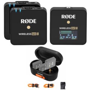 rode wireless go ii 2-person compact digital wireless microphone system/recorder bundle with zg-r30 charging case wireless go/wireless go ii microphone system