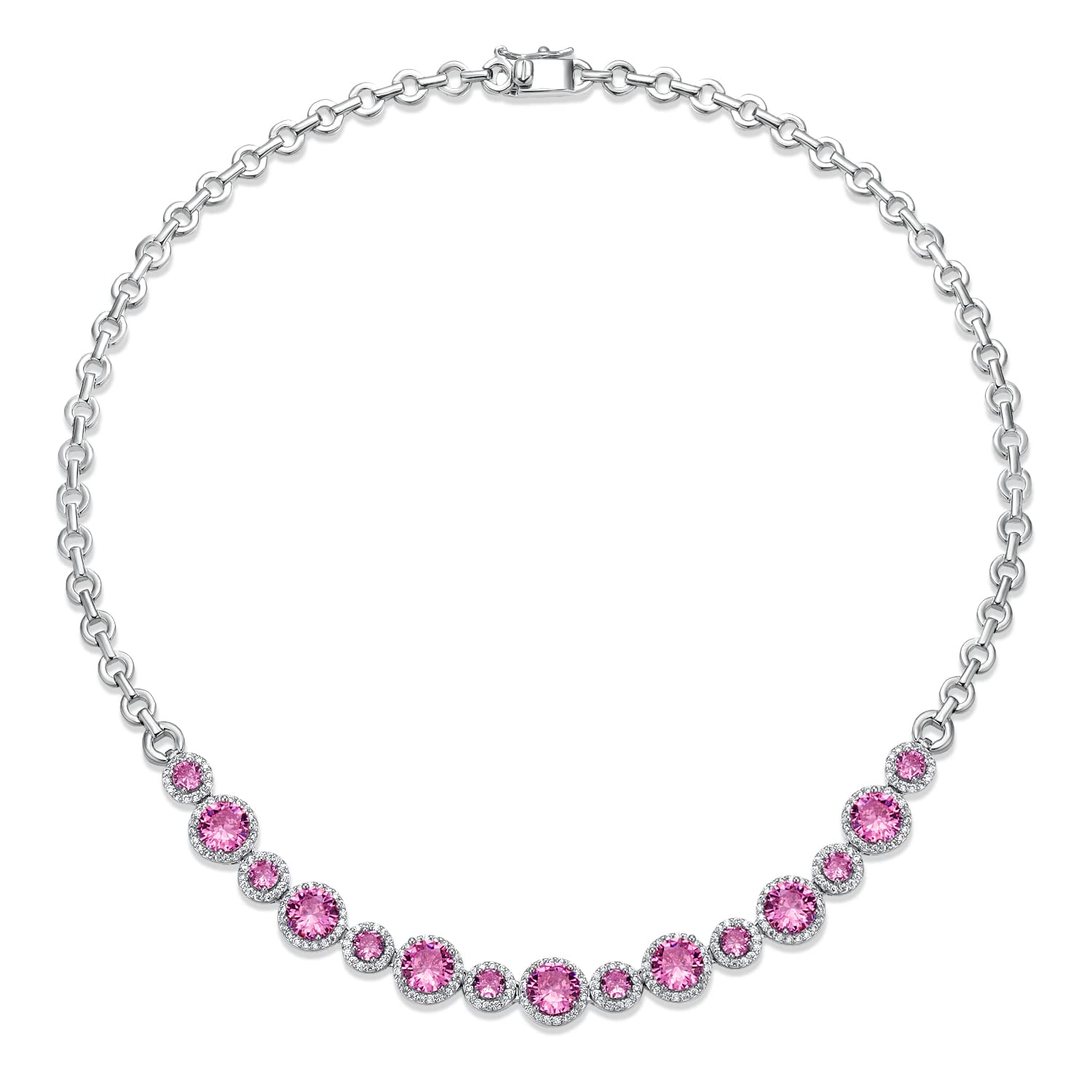 Gemsme 18k White Gold Plated Halo Cubic Zirconia Necklace Faux Pink Diamond Necklace for Women 16 inch