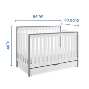 Delta Children Mercer 6-in-1 Convertible Crib with Storage Trundle, Greenguard Gold Certified, Bianca White/Grey