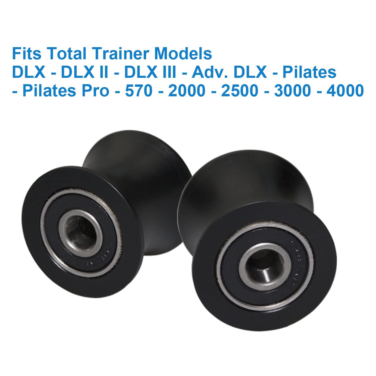 FRECCU Total Gym Replacement Set of 4 Wheels/Rollers for Models DLX, DLX II, DLX III, Adv DLX, Pilates, Pilates Pro 2500, 3000, 4000，570, 2000 （Black）