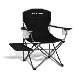 fundango folding padded camping arm chair, portable outdoor full back lawn chair with side table cup holder side pocket for garden camping picnic bbq concert with carry bag, support 300lbs