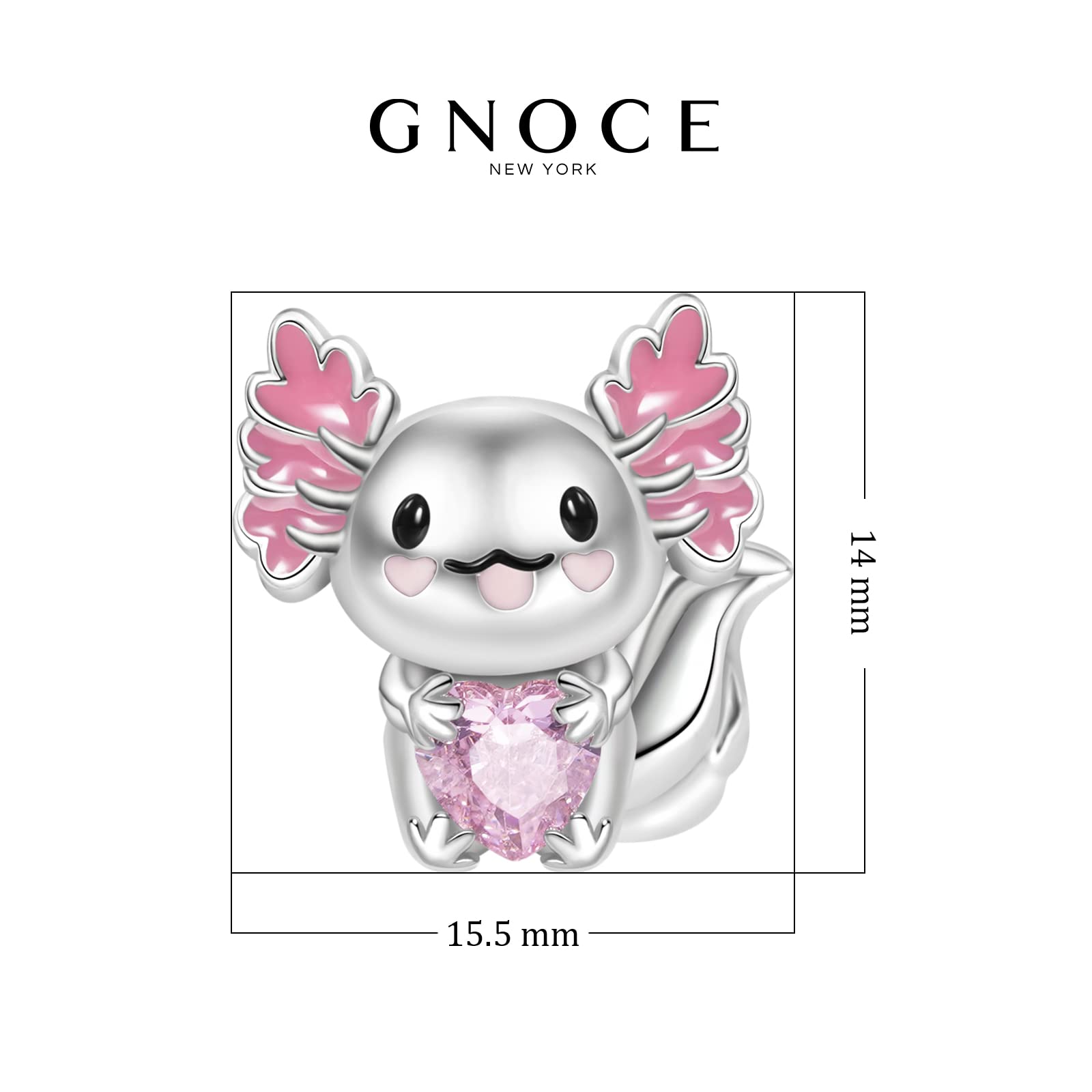 GNOCE Axolotl Embraces Heart Gemstone Charms Bead Sterling Silver Charm For Bracelets/Necklace Jewelry Gift For Women Wife Fit Snake Chain (Axolotl Embraces)