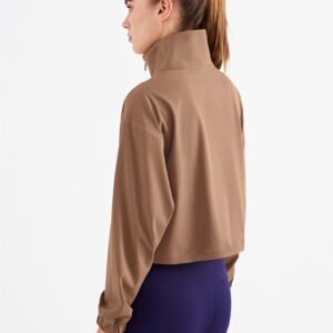 altiland Half Zip Pullover Cropped Jackets for Women Long Sleeve Workout Athletic Running Yoga Shirts (S, Cocoa Brown)