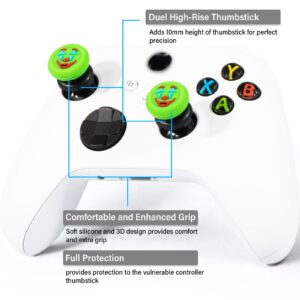 Playrealm FPS Thumbstick Extender &Texture Rubber Silicone Grip Cover 4 Sets for Xbox Series X/S & Xbox One Controller(Joker Green+Black)