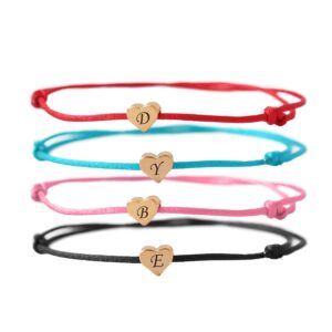 mia·mia custom heart initial thread string bracelet, cotton cord tiny charm adjustable band for his and her, soul sisters, pinky promise, distance matching gifts for couples & best friends