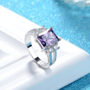 WDIYIEETN Emerald Cut Created Amethyst CZ Crystal Wedding Rings 925 Sterling Silver Solitaire Purple Diamond Engagement Rings (9)