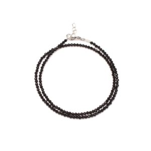 a&m natural black spinel faceted round 925 sterling silver necklace with adjustable chain, healing black spinel beaded necklace, black spinel necklace, beautiful black spinel beads necklace, handmade black spinel necklace jewelry for casual wear and gift