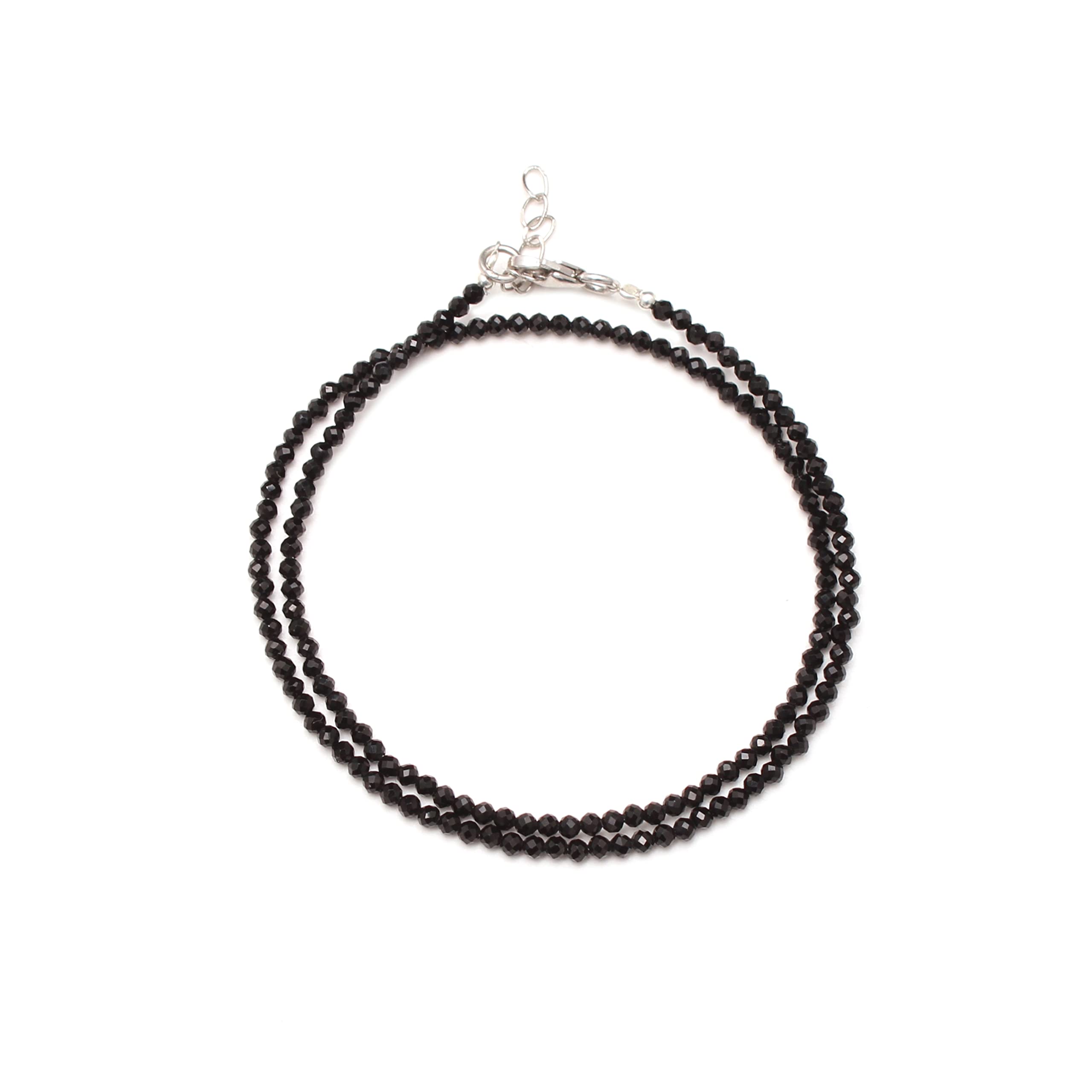 A&M Natural Black Spinel Faceted Round 925 Sterling Silver Necklace With Adjustable Chain, Healing Black Spinel Beaded Necklace, Black Spinel Necklace, Beautiful Black Spinel Beads Necklace, Handmade Black Spinel Necklace Jewelry For Casual Wear And Gift