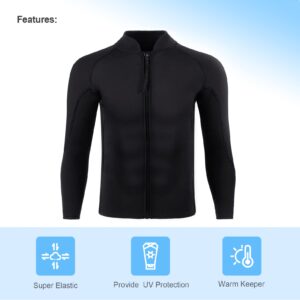 HIGI Flexel Wetsuit Top Men,2mm Mens Wetsuit Top Keep Warm in Cold Water Front Zip Wetsuit Jacket Men for Surfing,Kayaking,Snorkeling,Paddle Boarding, Mens Black, X-Large