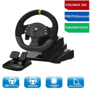 Steering Wheel for Xbox 360，PC Gaming Racing Wheel，volante para PC, 180 Degree Driving Wheel with pedals and shifter for XBOX 360 / PS3 / PC/Switch/Android