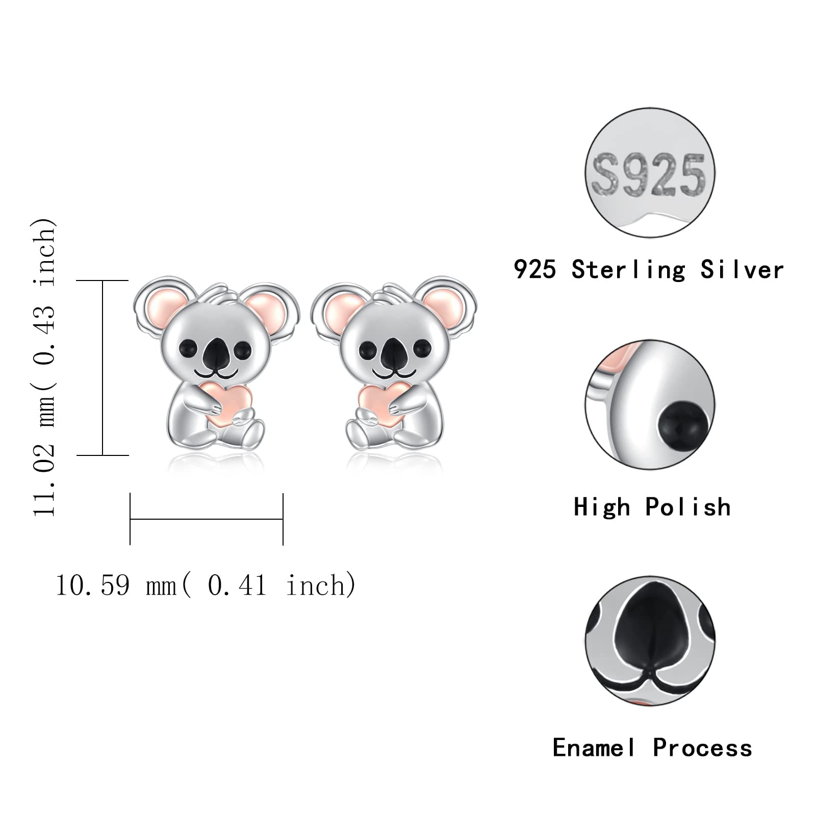 Sterling Silver Animal Stud Earrings: S925 Hypoallergenic Cute Koala Bear Unicorn Bunny Owl Butterfly Panda Earrings for Women Koala Animal Stud Earrings Jewelry Gifts (Koala)