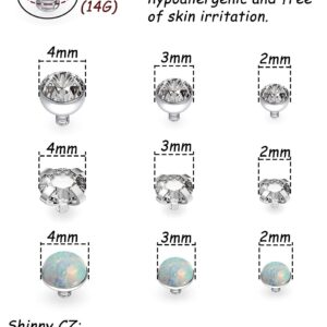 Vqoxaggi 18PCS 14G Grade 23 Titanium Dermal Anchor Tops Internally Threaded Clear Gem Dermal Piercing Jewelry for Women Men, VXG0003