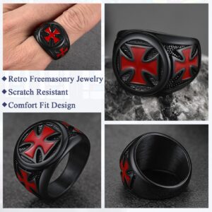 FaithHeart Masculine Punk Knight Templar Cross Ring Size 10 Fashion Stainless Steel Maltese Symbol Jewelry for Woman