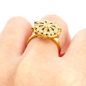 ETHNIQ Felicia Collection Statement Ring Floral Design 22K Gold Plated adorned with Yellow Sapphire Cubic Zirconia Gift Ideas for All occasions & Seasons Women's rings Size 10.25