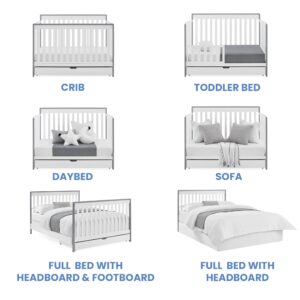 Delta Children Mercer 6-in-1 Convertible Crib with Storage Trundle, Greenguard Gold Certified, Bianca White/Grey