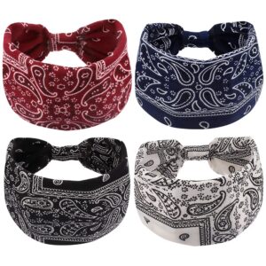 aoprie knotted headbands - wide plain bandana hair bands, 4-pack soft turban style for women