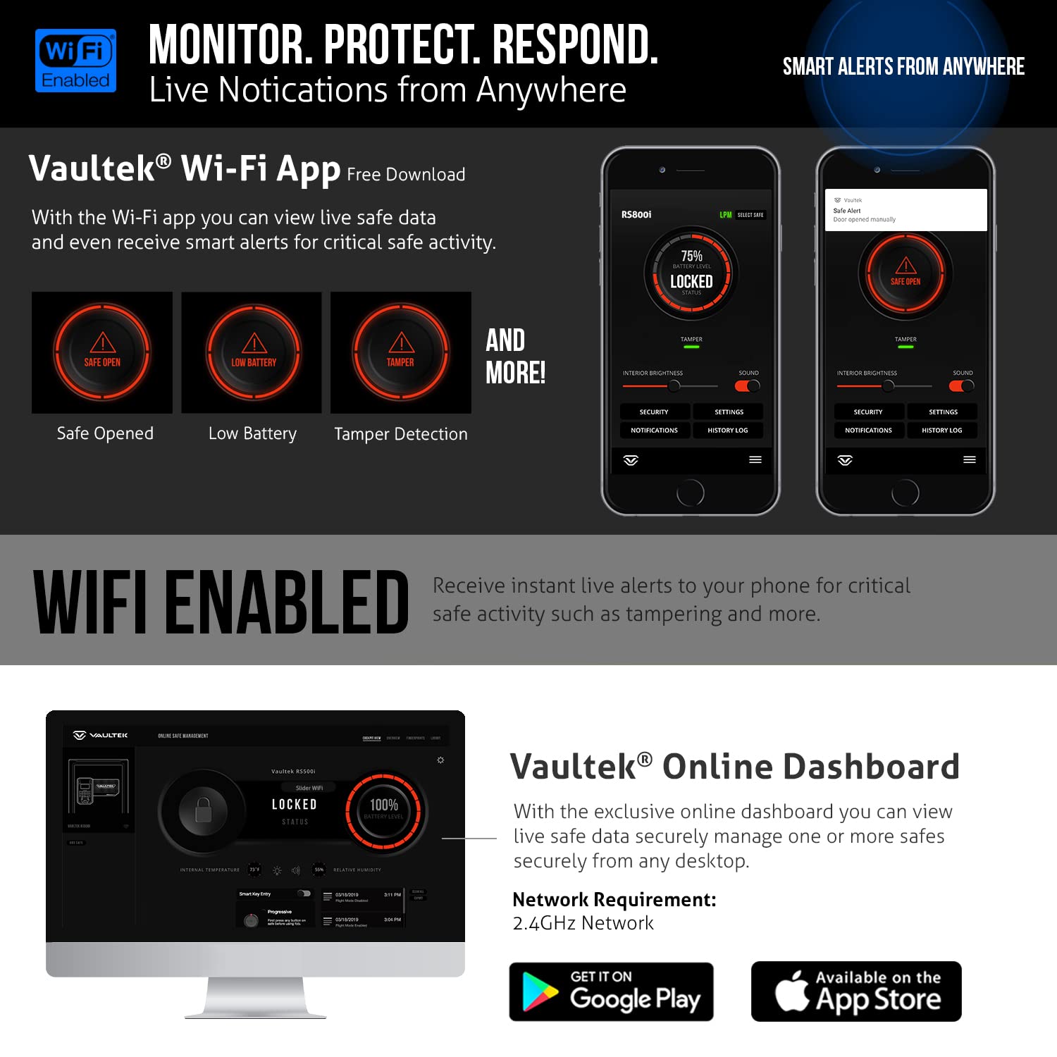 VAULTEK RS Series WiFi Biometric Rifle Safe Multiple Firearm Storage Smart Safe with Alerts to Smartphone Auto-Open Door and Rechargeable Battery