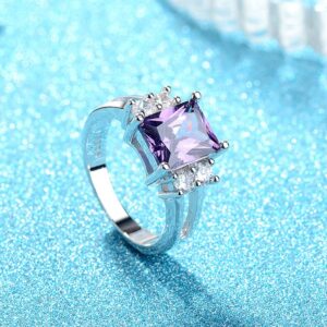 WDIYIEETN Emerald Cut Created Amethyst CZ Crystal Wedding Rings 925 Sterling Silver Solitaire Purple Diamond Engagement Rings (9)