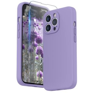 surphy compatible with iphone 13 pro case with screen protector, (camera protection + soft microfiber lining) liquid silicone phone case 6.1 inch 2021, light purple