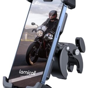 Lamicall Motorcycle Phone Mount, Bike Phone Holder - Upgrade Quick Install Handlebar Clip for Bicycle Scooter, Cell Phone Clamp for iPhone 16 15 Pro Max/ 14/13, Galaxy S10 and More 4.7-6.8" Phone