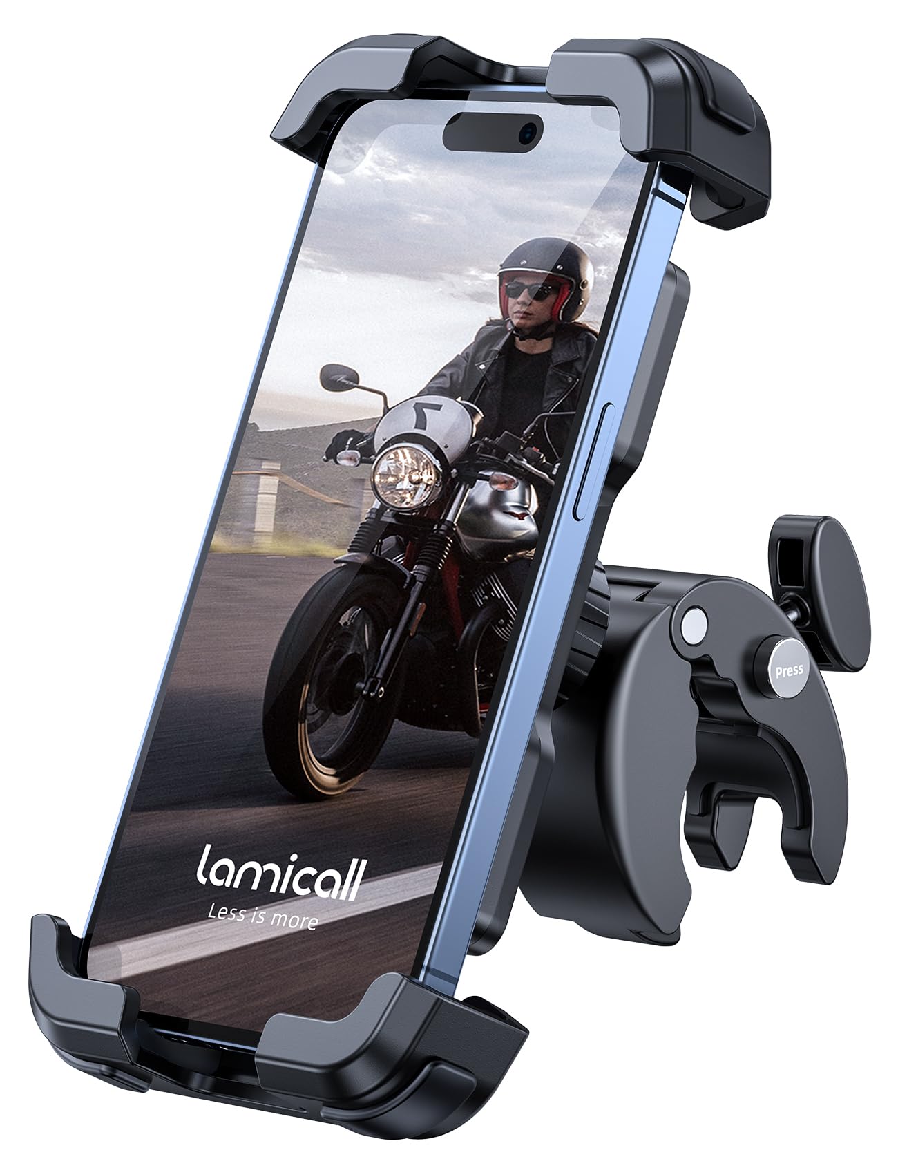 Lamicall Motorcycle Phone Mount, Bike Phone Holder - Upgrade Quick Install Handlebar Clip for Bicycle Scooter, Cell Phone Clamp for iPhone 16 15 Pro Max/ 14/13, Galaxy S10 and More 4.7-6.8" Phone