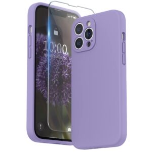 surphy compatible with iphone 13 pro max case with screen protector, (camera protection + soft microfiber lining) liquid silicone phone case 6.7 inch 2021, light purple