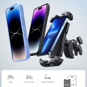 Lamicall Motorcycle Phone Mount, Bike Phone Holder - Upgrade Quick Install Handlebar Clip for Bicycle Scooter, Cell Phone Clamp for iPhone 16 15 Pro Max/ 14/13, Galaxy S10 and More 4.7-6.8" Phone