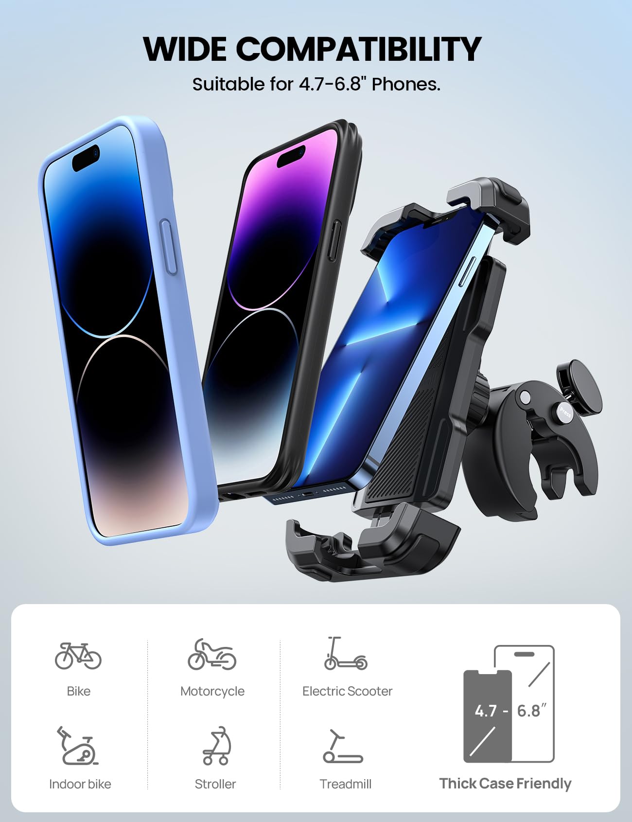 Lamicall Motorcycle Phone Mount, Bike Phone Holder - Upgrade Quick Install Handlebar Clip for Bicycle Scooter, Cell Phone Clamp for iPhone 16 15 Pro Max/ 14/13, Galaxy S10 and More 4.7-6.8" Phone