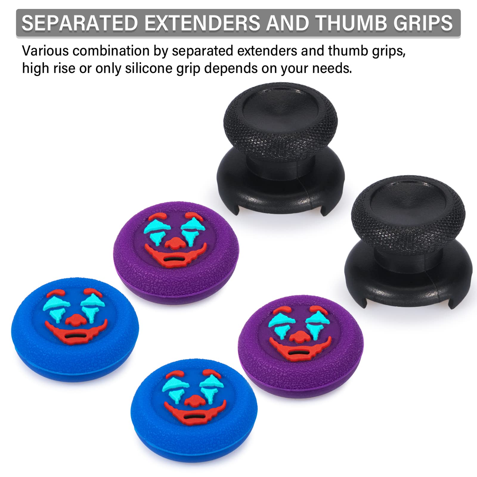 Playrealm FPS Thumbstick Extender &Texture Rubber Silicone Grip Cover 4 Sets for Xbox Series X/S & Xbox One Controller(Joker Purple+Blue)