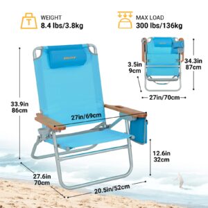 #WEJOY Oversized Beach Chair, 5 Adjustable Reclining Folding Backpack Beach Chairs for Adult, High Back Seat Chair with Bottle Opener,Handle Strap,Phone&Cup Holder for Camping Sand,300 Lbs