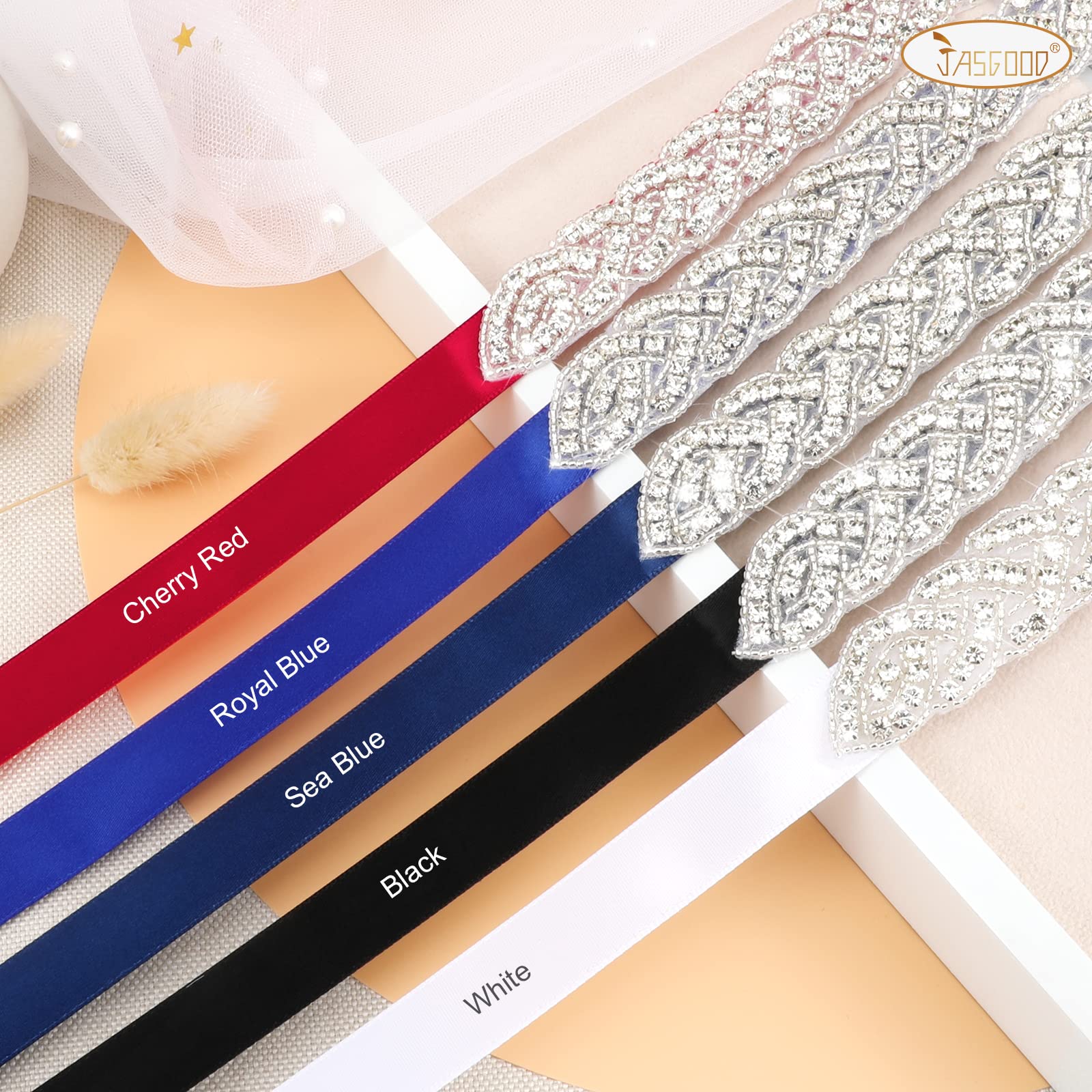 JASGOOD Bridal Rhinestone Wedding Belt Silver Rhinestone Sash Belt for Women Formal Evening Dress(Black Sash,Free Size)