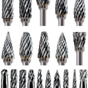 Sworker 20 Pcs 1/8" Shank Carbide Burr Bits Compatible with Dremel Bits Metal Grinding Bits Wood Stone Carving Cutting Engraving Grinder Kit Attachment Rotary Tool Accessories Set Harder than Diamond