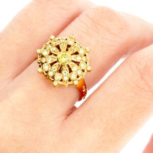 ETHNIQ Felicia Collection Statement Ring Floral Design 22K Gold Plated adorned with Yellow Sapphire Cubic Zirconia Gift Ideas for All occasions & Seasons Women's rings Size 10.25