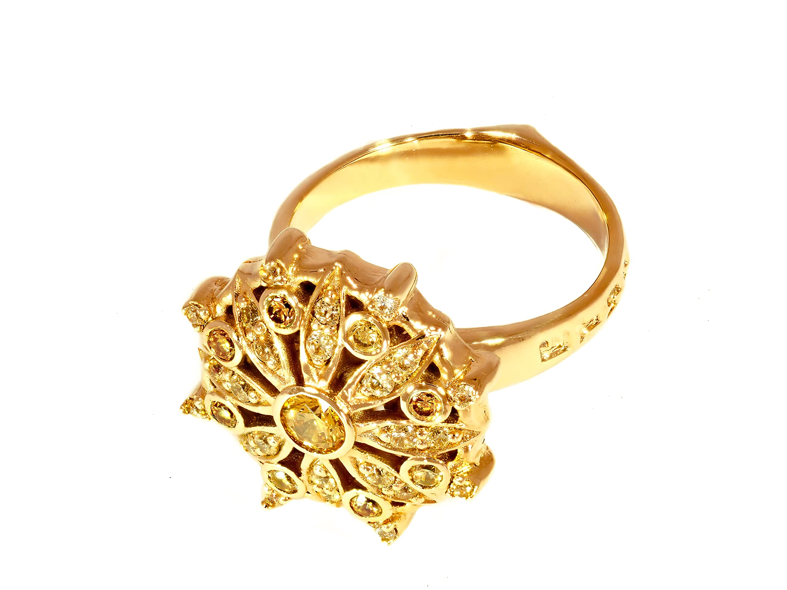 ETHNIQ Felicia Collection Statement Ring Floral Design 22K Gold Plated adorned with Yellow Sapphire Cubic Zirconia Gift Ideas for All occasions & Seasons Women's rings Size 10.25