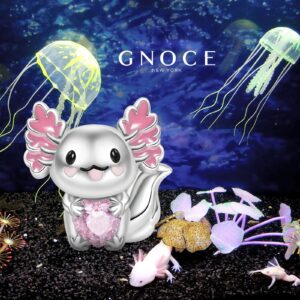 GNOCE Axolotl Embraces Heart Gemstone Charms Bead Sterling Silver Charm For Bracelets/Necklace Jewelry Gift For Women Wife Fit Snake Chain (Axolotl Embraces)