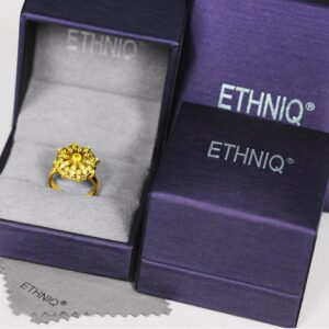 ETHNIQ Felicia Collection Statement Ring Floral Design 22K Gold Plated adorned with Yellow Sapphire Cubic Zirconia Gift Ideas for All occasions & Seasons Women's rings Size 10.25