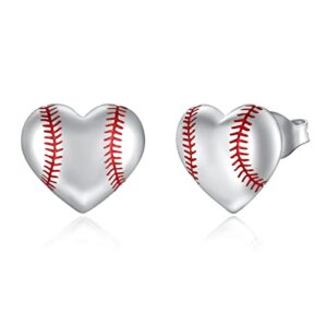 925 sterling silver heart volleyball basketball softball baseball stud earrings hypoallergenic jewelry gifts for women players (softball/baseball)