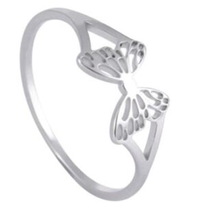 jude jewelers stainless steel cute dainty butterfly style birthday christmas promise statement ring (silver, 13)