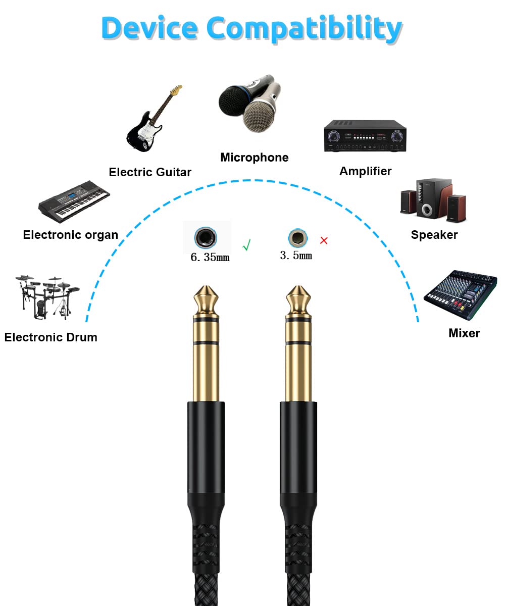 Itramax 1/4 inch TRS Audio Cable 10 FT,Straight 6.35mm Male Jack Balanced Stereo Cord,6.35 Instrument Interconnect Wire for Electric Guitar,Bass,Keyboard,Mixer,Monitor,Amplifier/Amp,Speaker Studio