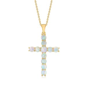 ross-simons ethiopian opal cross pendant necklace in 18kt gold over sterling. 18 inches