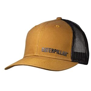 caterpillar equipment washed brown canvas w/black trucker snapback mesh cap