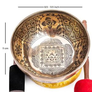 Large Tibetan Singing Bowl Set - 8.5" Master Healing Grade For Sound Bath Chakra 7 Metal Meditation Yoga By Himalayan Bazaar